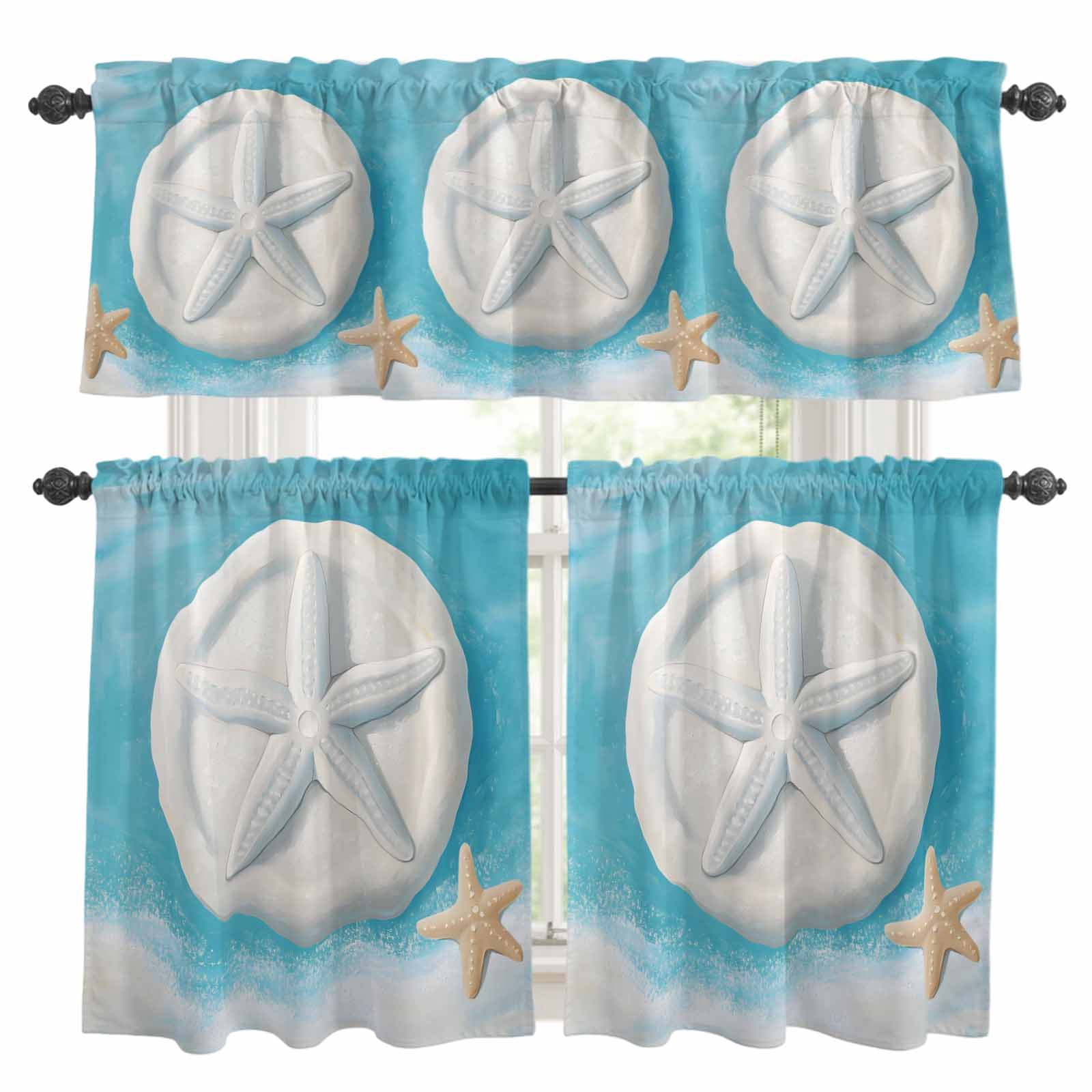 3 Piece Kitchen Curtains and Valances Set Blue Coastal Cafe Curtains 36 ...
