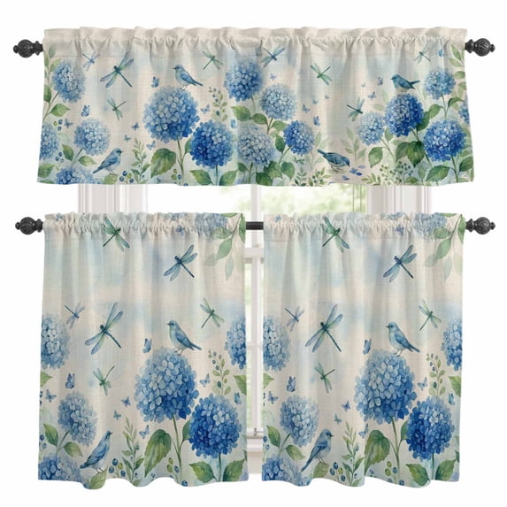 3 Piece Kitchen Curtains and Valances Set Blue Flora Cafe Curtains 24 ...