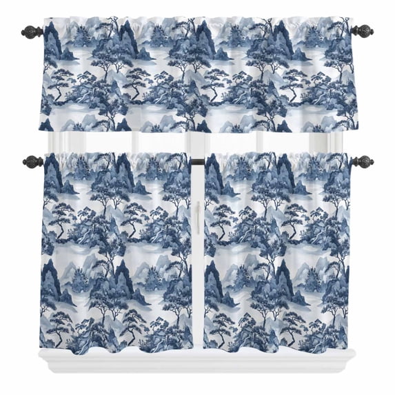 3 Piece Kitchen Curtains and Valances Set Blue Garden Cafe Curtains 36 ...