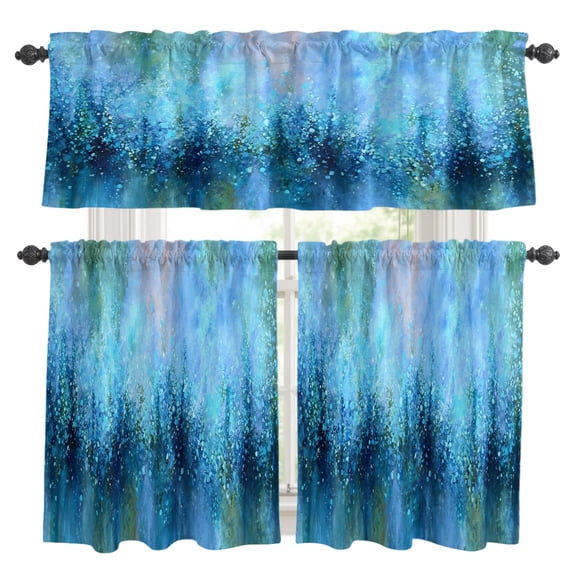 3 Piece Kitchen Curtains and Valances Set Blue Green Cafe Curtains 24 ...