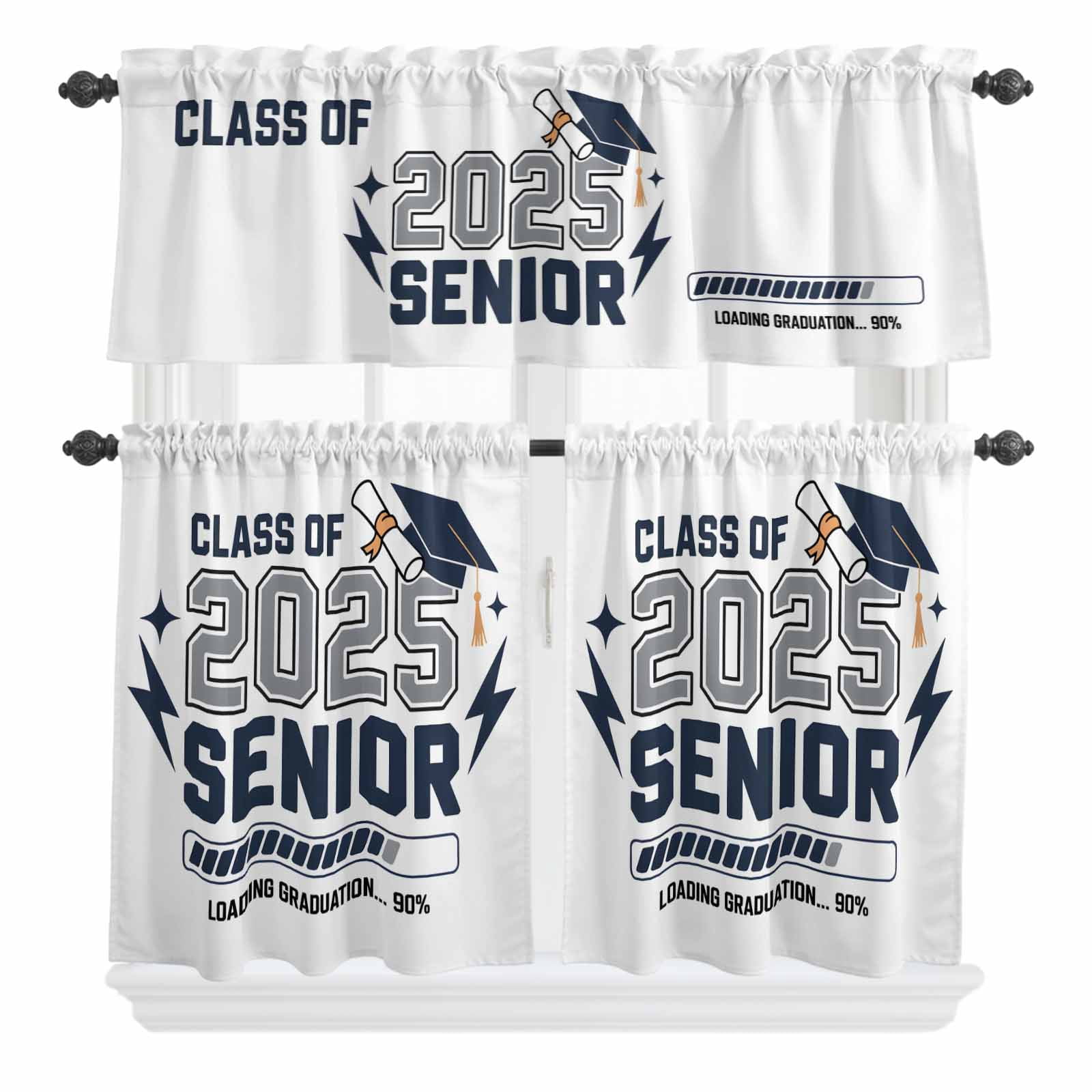 3 Piece Kitchen Curtains and Valances Set Blue Grey Graduation Season ...