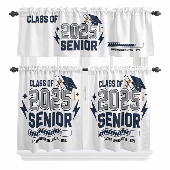 3 Piece Kitchen Curtains and Valances Set Blue Grey Graduation Season ...