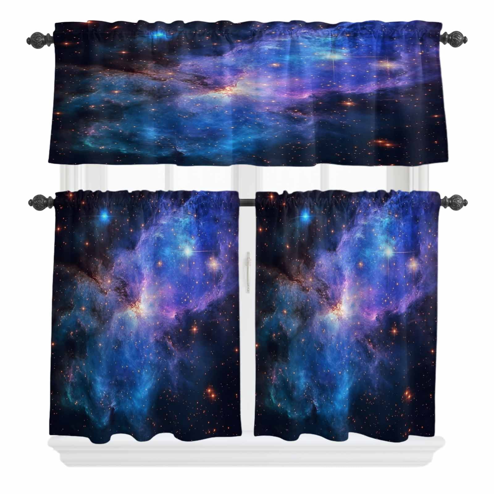 3 Piece Kitchen Curtains and Valances Set Blue Purple Sky Cafe Curtains ...