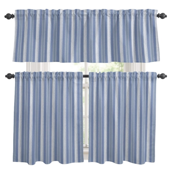 3 Piece Kitchen Curtains and Valances Set Blue Striped Cafe Curtains 36 ...