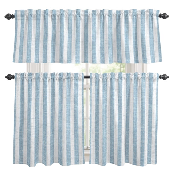3 Piece Kitchen Curtains and Valances Set Blue Stripes Cafe Curtains 24 ...