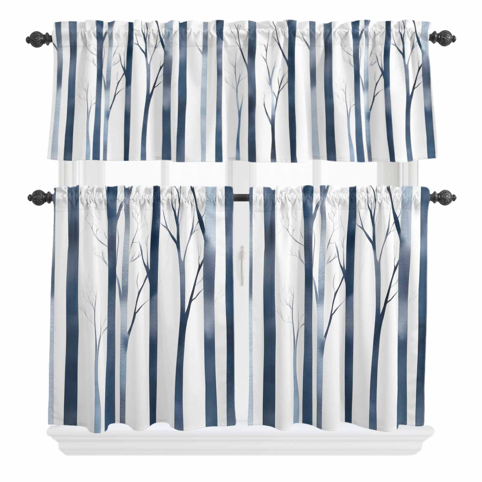 3 Piece Kitchen Curtains and Valances Set Blue Trees Cafe Curtains 36 ...