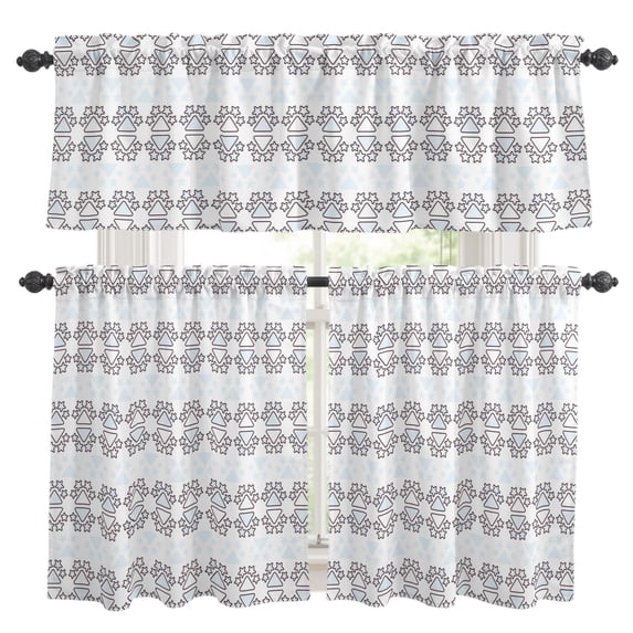 3 Piece Kitchen Curtains and Valances Set Blue White Geometric Cafe ...