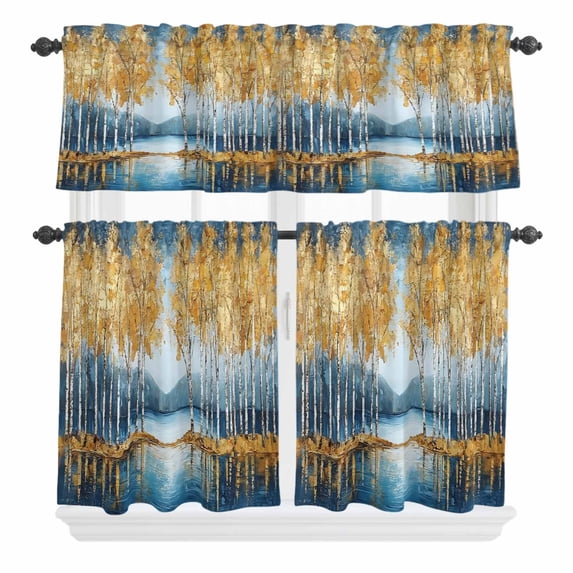 3 Piece Kitchen Curtains and Valances Set Blue Yellow Cafe Curtains 24 ...