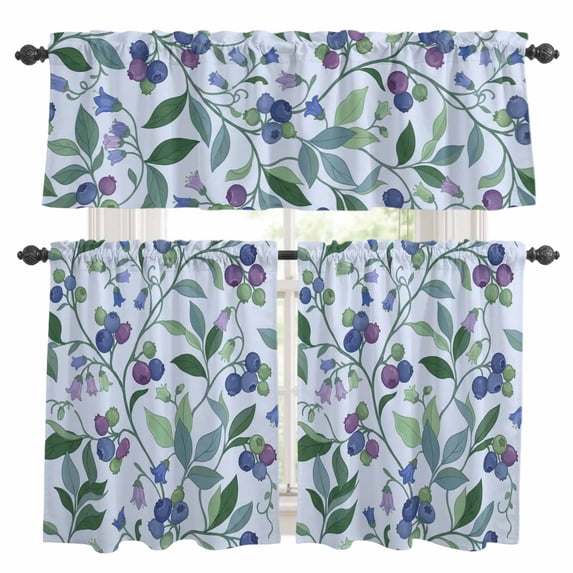 3 Piece Kitchen Curtains and Valances Set Blueberries Farmhouse Cafe ...