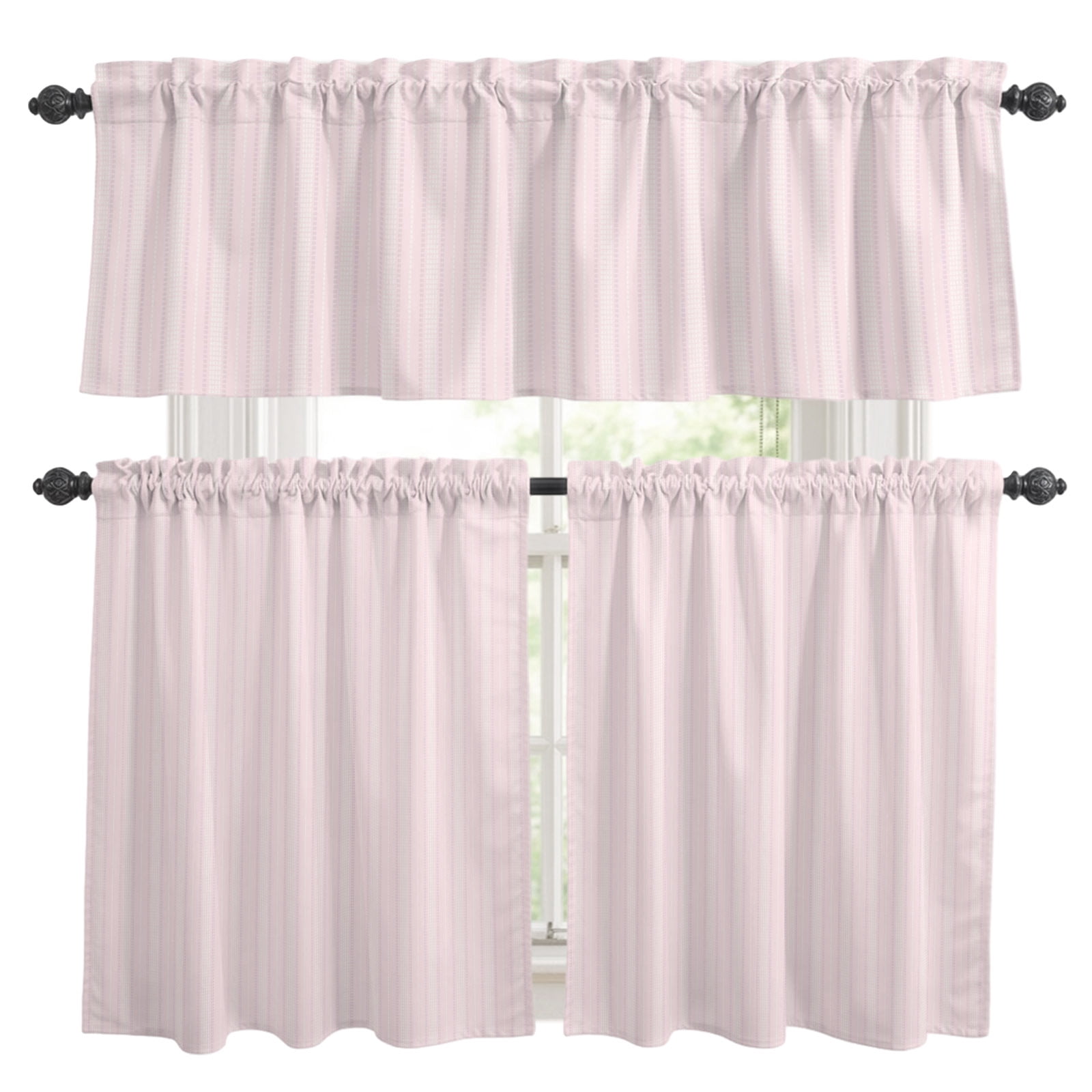 3 Piece Kitchen Curtains and Valances Set Blush Pink Line Striped Cafe ...