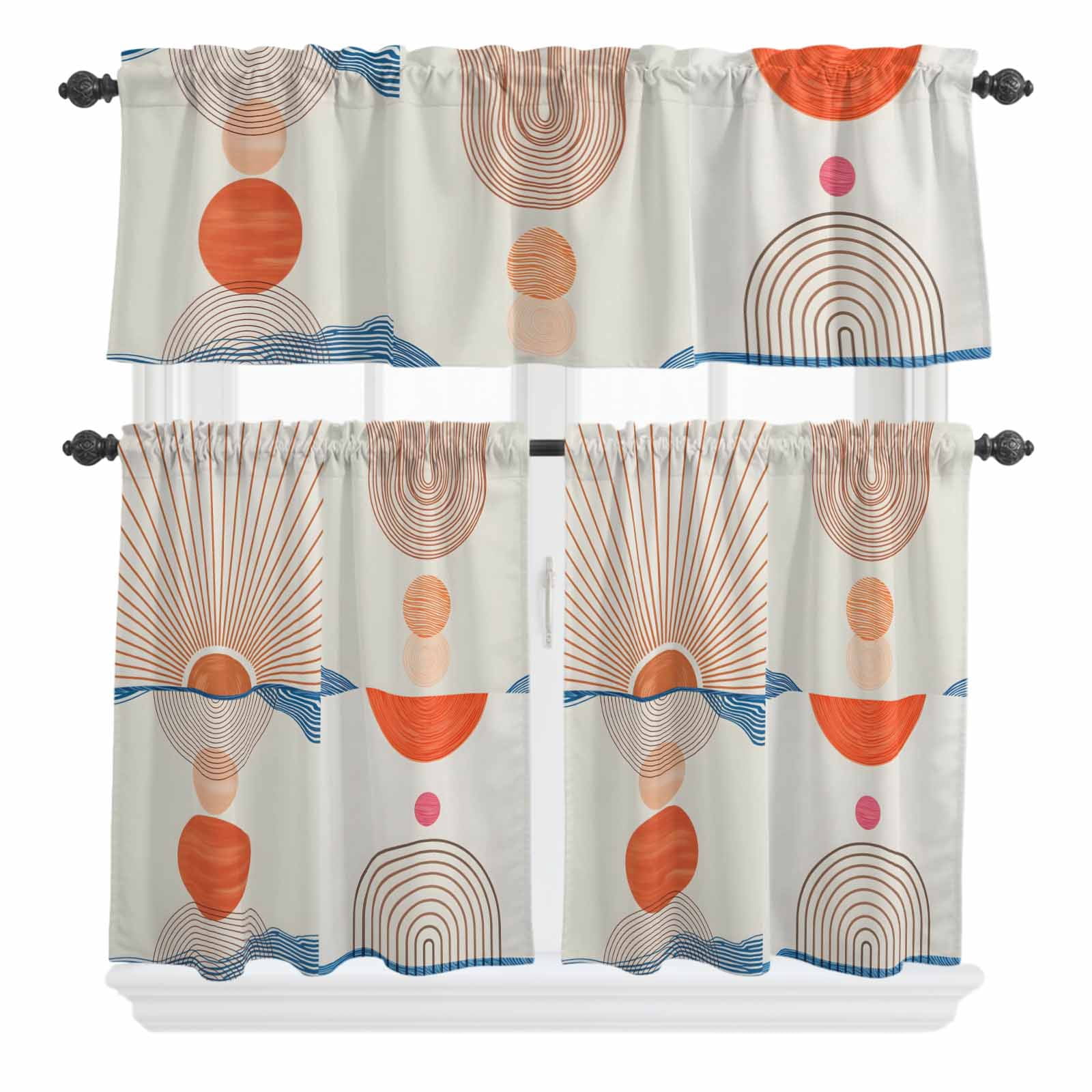 3 Piece Kitchen Curtains and Valances Set Bohemia Cafe Curtains 36 Inch ...