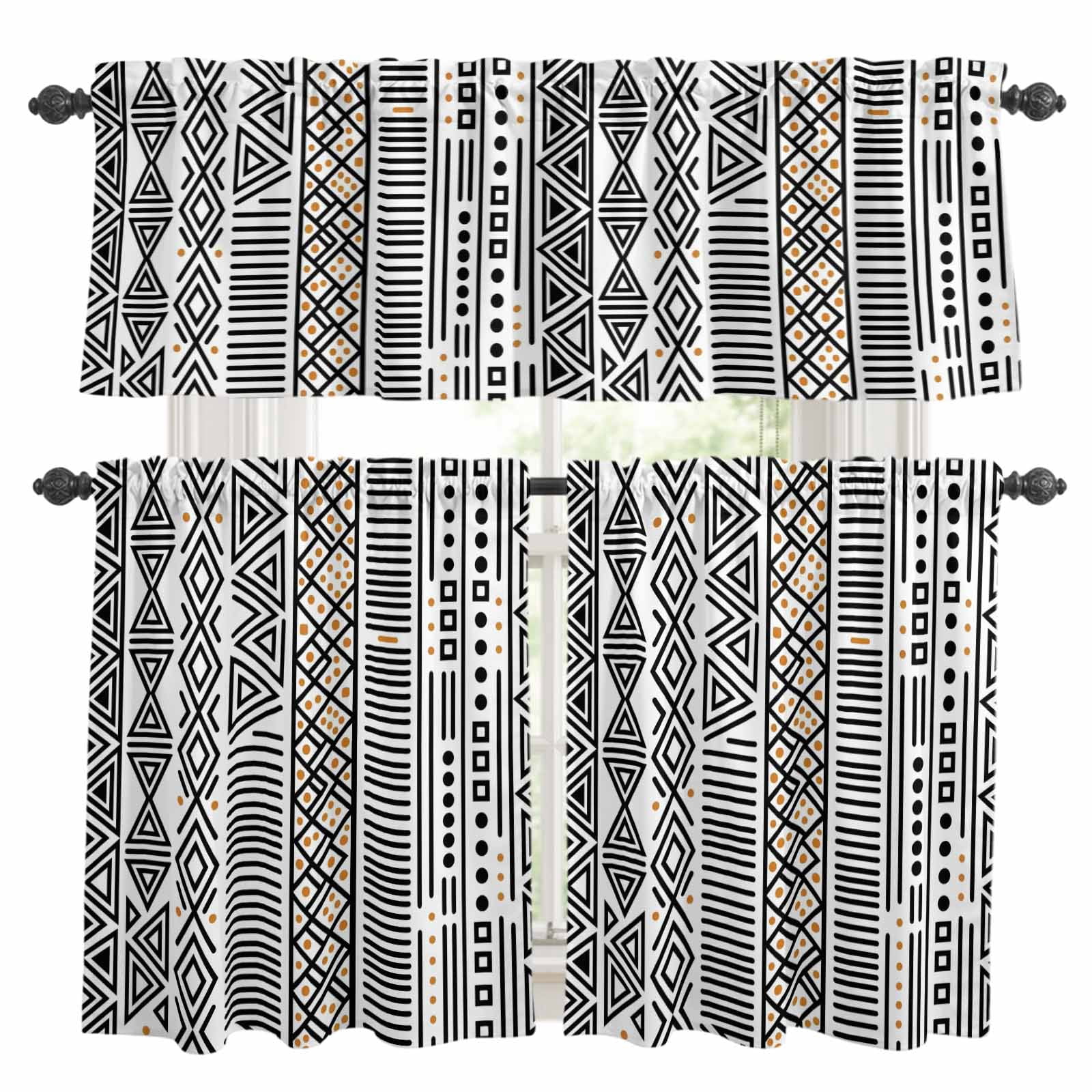 3 Piece Kitchen Curtains and Valances Set Bohemian Ethnic Cafe Curtains ...