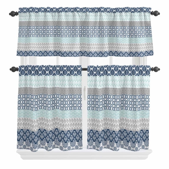 3 Piece Kitchen Curtains and Valances Set Boho Blue Aqua Cafe Curtains ...