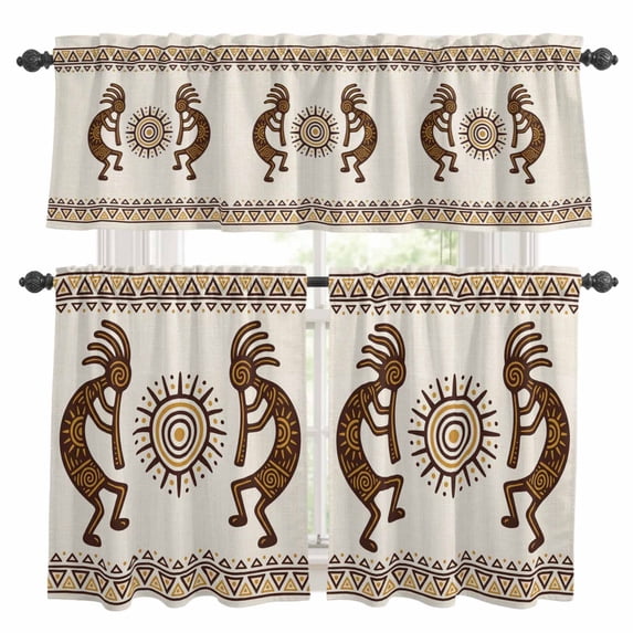 3 Piece Kitchen Curtains and Valances Set Boho Ethnic Cafe Curtains 36 ...