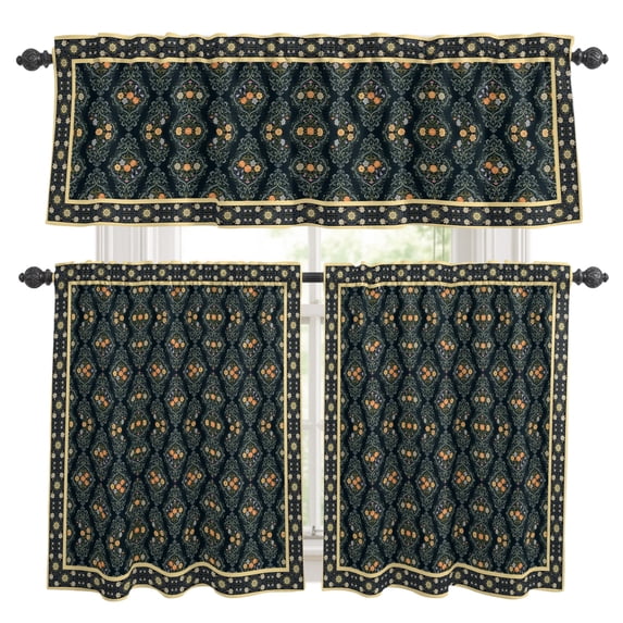 3 Piece Kitchen Curtains and Valances Set Boho Floral Cafe Curtains 24 ...