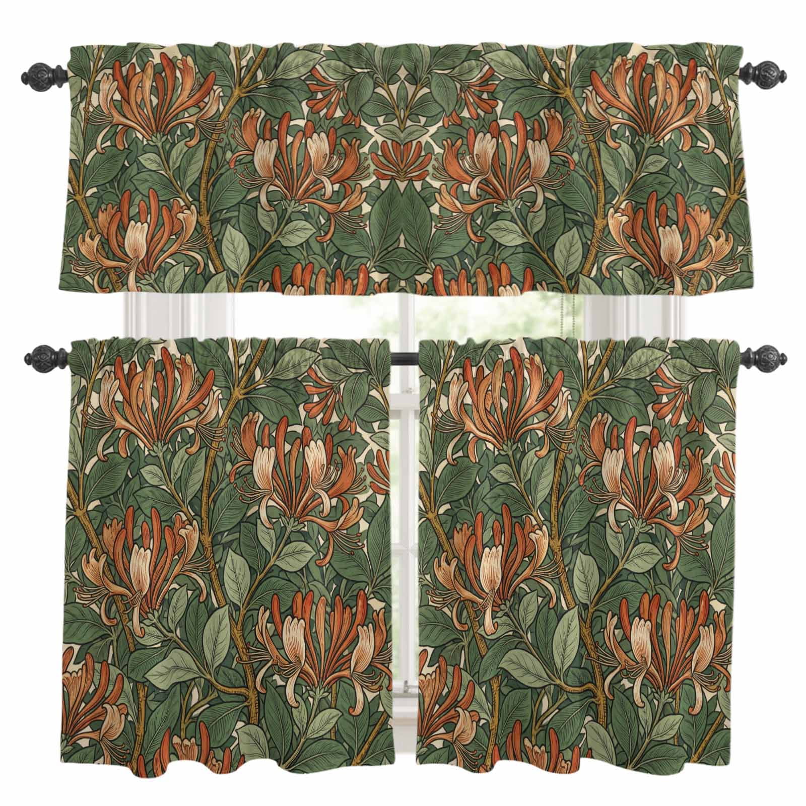 3 Piece Kitchen Curtains and Valances Set Boho Honeysuckle Cafe ...
