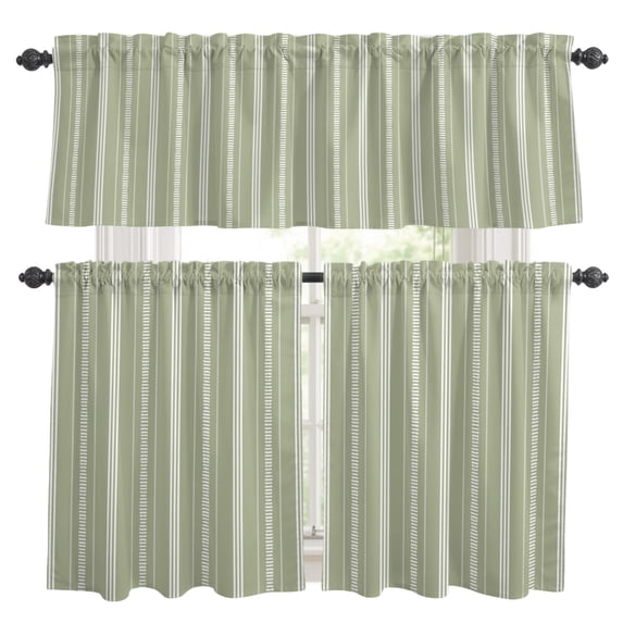 3 Piece Kitchen Curtains and Valances Set Boho Sage Green Cafe Curtains ...
