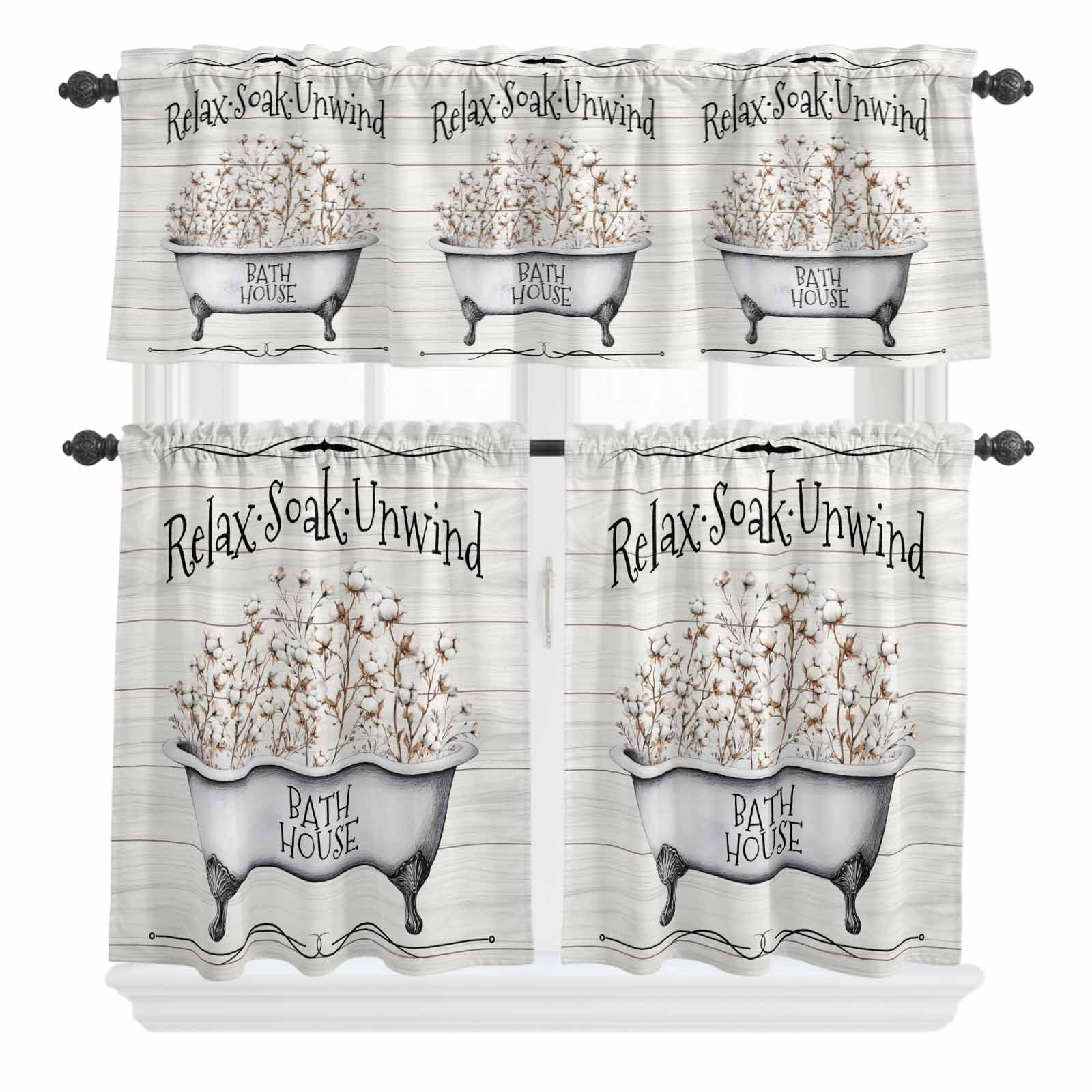 3 Piece Kitchen Curtains and Valances Set Botanical Flowers Cafe ...