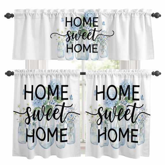 3 Piece Kitchen Curtains and Valances Set Botanical Flowers Cafe ...