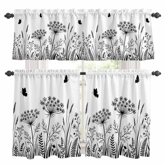 3 Piece Kitchen Curtains and Valances Set Botanical Flowers Cafe ...