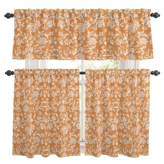 3 Piece Kitchen Curtains and Valances Set Botanical Rose Cafe Curtains ...