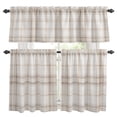 3 Piece Kitchen Curtains and Valances Set Brown Beige Plaid Cafe ...