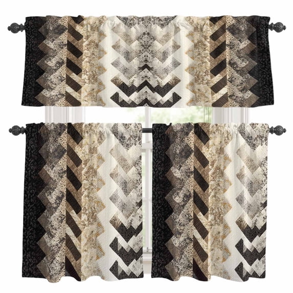3 Piece Kitchen Curtains and Valances Set Brown Ethnic Cafe Curtains 36 ...