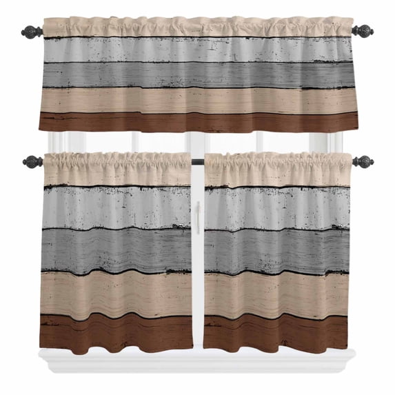 3 Piece Kitchen Curtains and Valances Set Brown Grey Cafe Curtains 24 ...