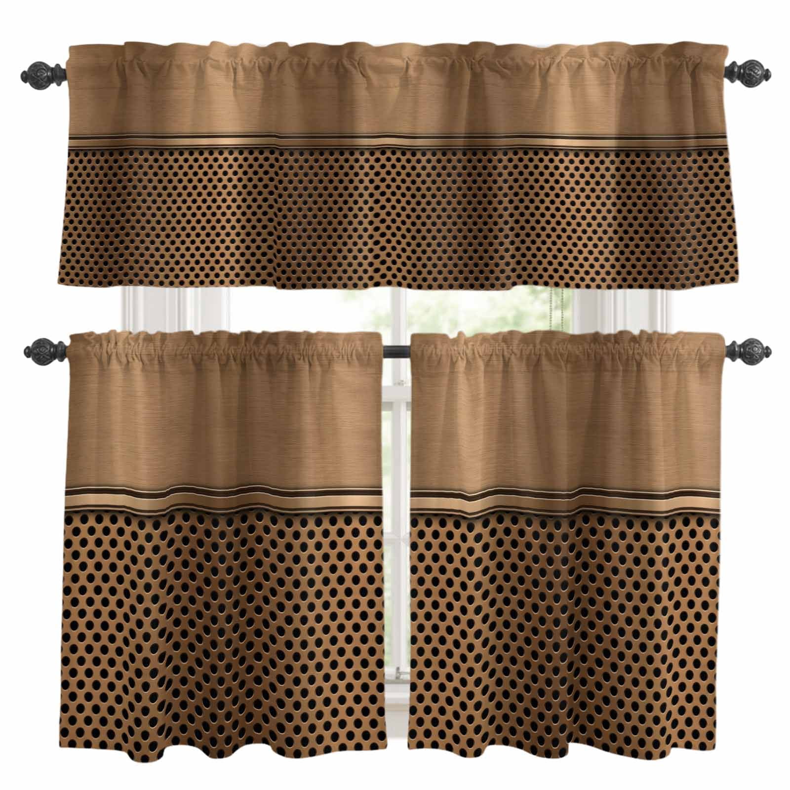 3 Piece Kitchen Curtains and Valances Set Brown Metal Hole Cafe ...