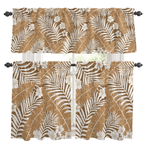 3 Piece Kitchen Curtains and Valances Set Brown Palm Tree Cafe Curtains ...
