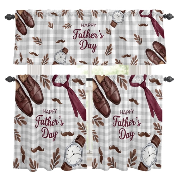 3 Piece Kitchen Curtains and Valances Set Brown Plaid Father's Day Cafe ...