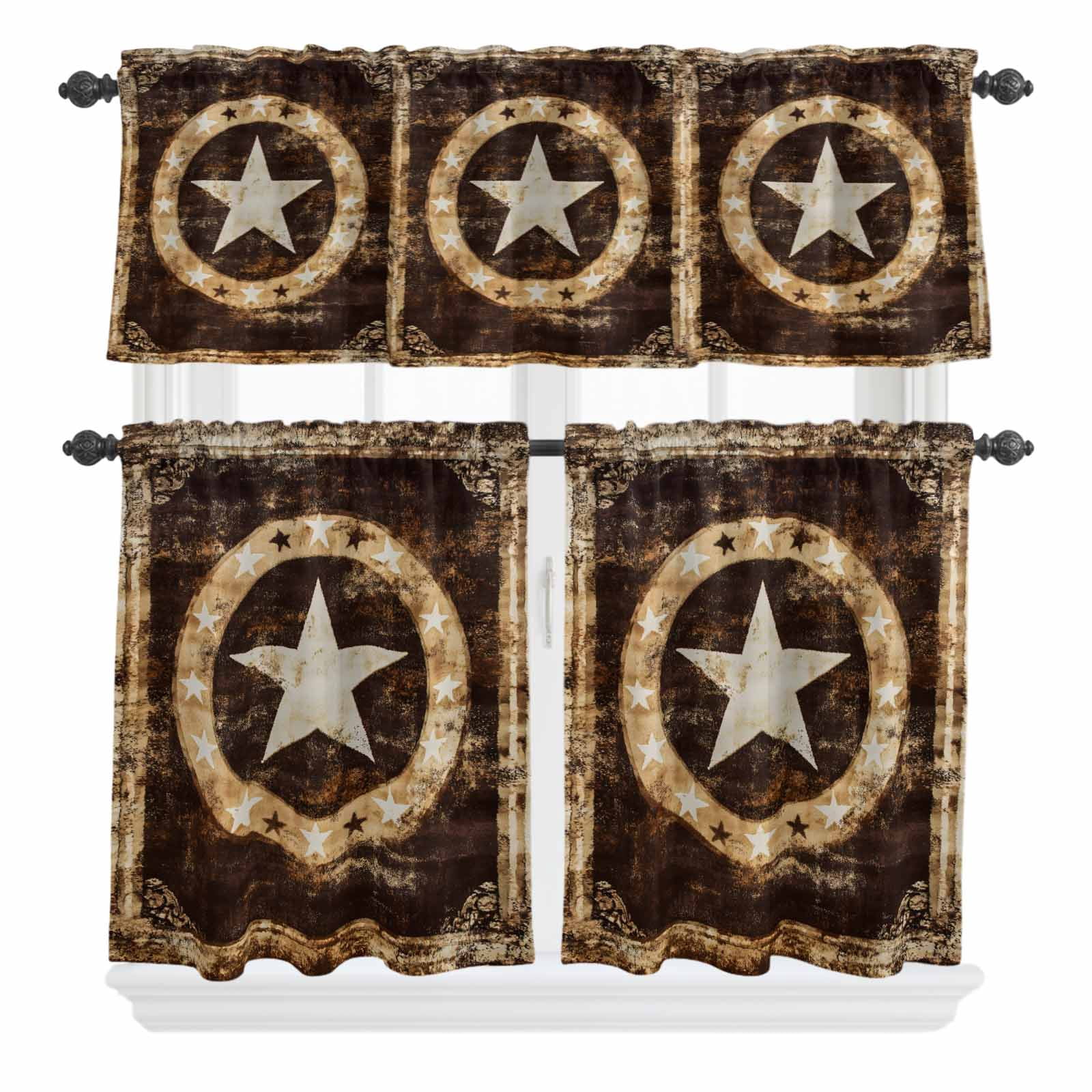 3 Piece Kitchen Curtains and Valances Set Brown Star Texas Cafe ...