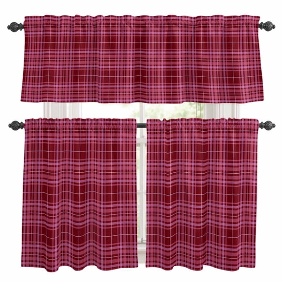3 Piece Kitchen Curtains and Valances Set Buffalo Plaid Cafe Curtains ...