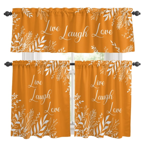 3 Piece Kitchen Curtains and Valances Set Burnt Orange Botanical Cafe ...