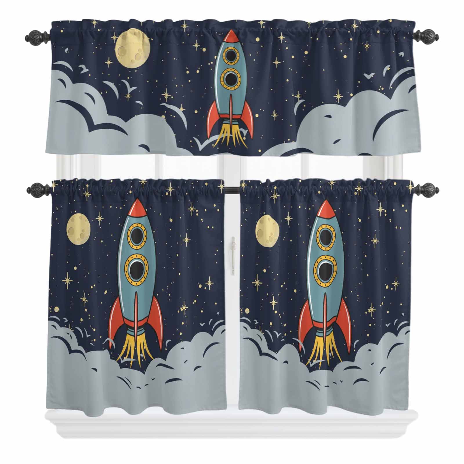 3 Piece Kitchen Curtains and Valances Set Cartoon Cafe Curtains 36 Inch ...