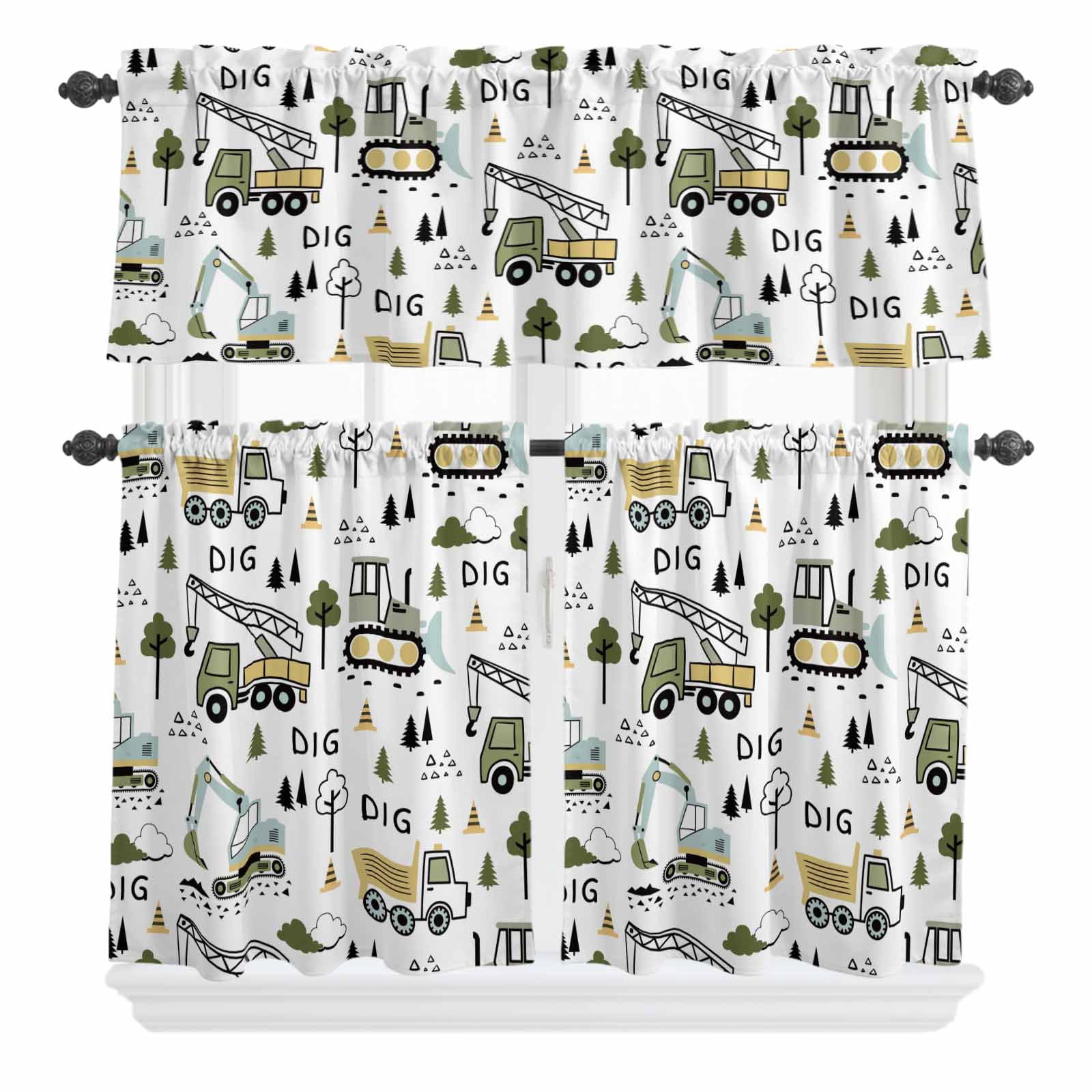 3 Piece Kitchen Curtains and Valances Set Cartoon Tractor Cafe Curtains ...