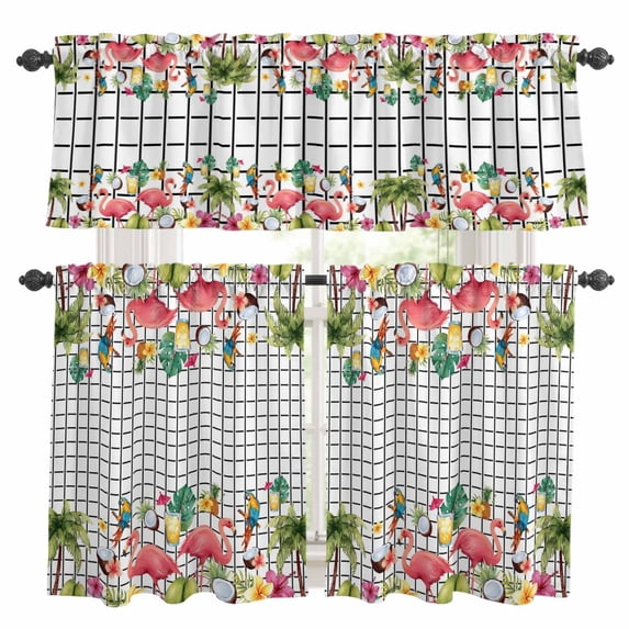 3 Piece Kitchen Curtains and Valances Set Checkered Flamingos Cafe ...