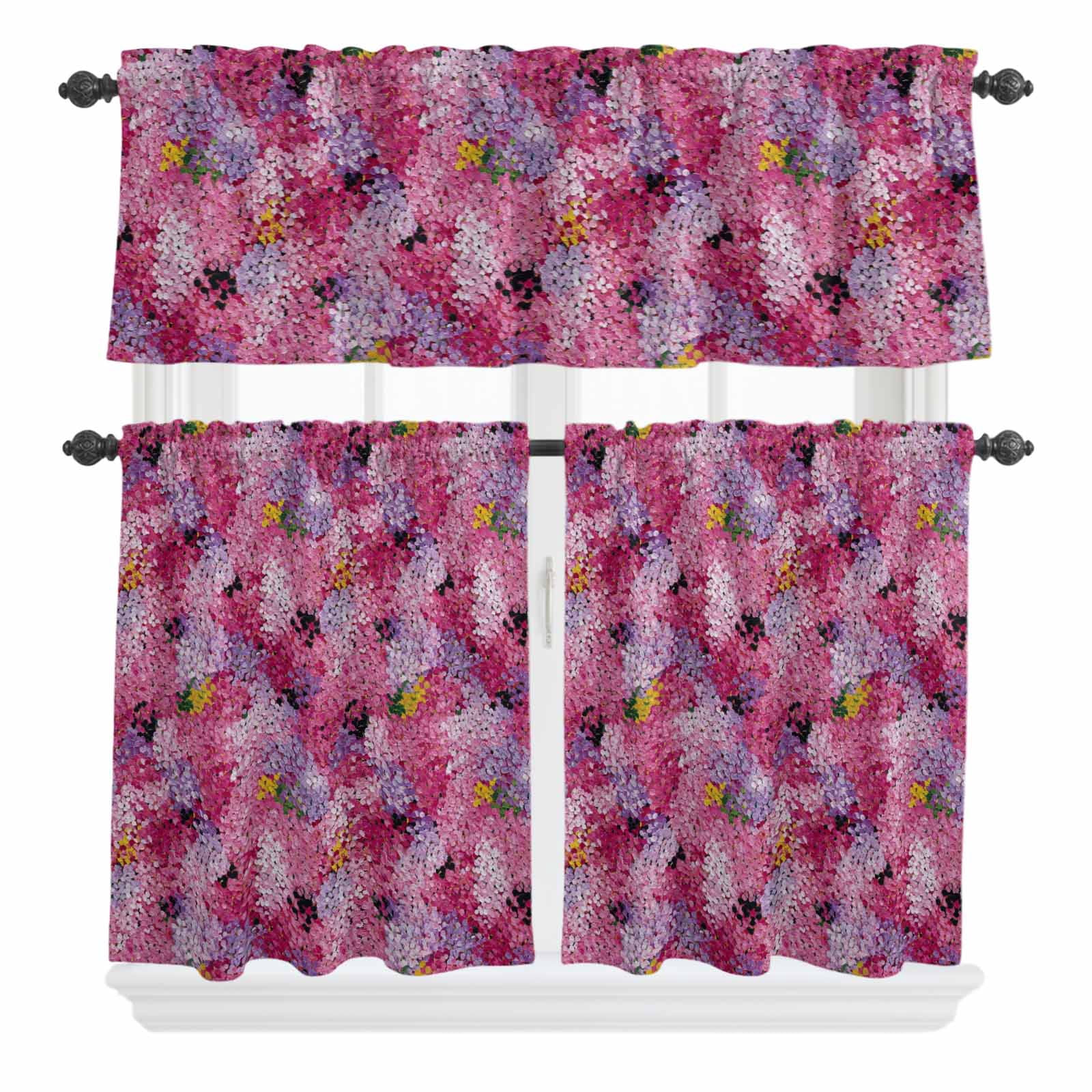 3 Piece Kitchen Curtains and Valances Set Cherry Blossom Cafe Curtains ...