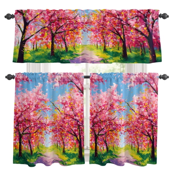 3 Piece Kitchen Curtains and Valances Set Cherry Blossoms Cafe Curtains ...