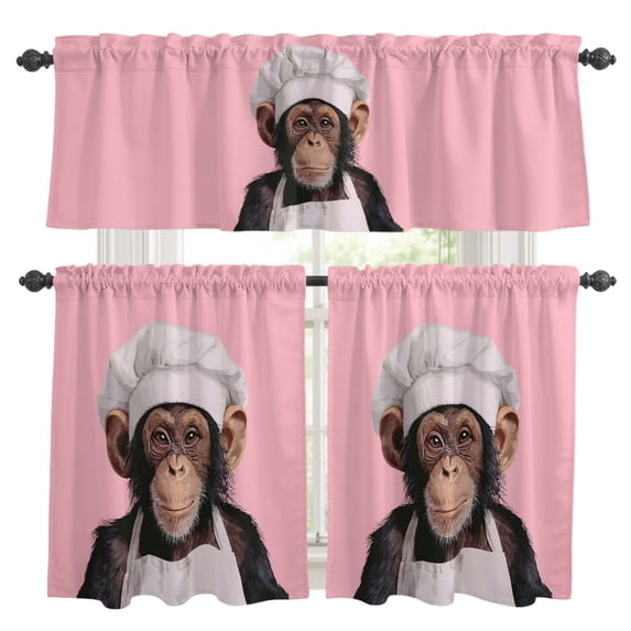 3 Piece Kitchen Curtains and Valances Set Chimpanzee Cafe Curtains 36 ...