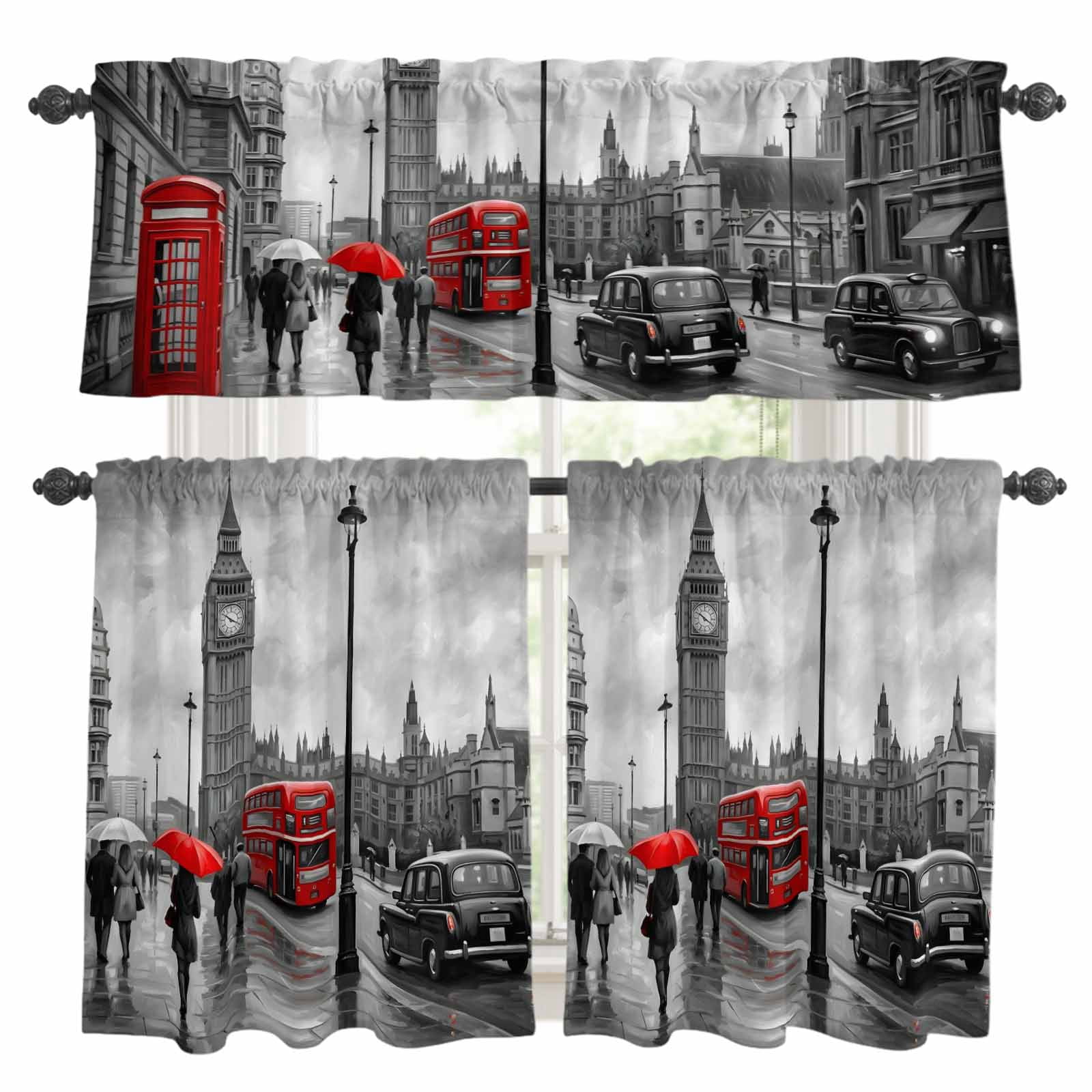 3 Piece Kitchen Curtains and Valances Set City Street Cafe Curtains 24 ...