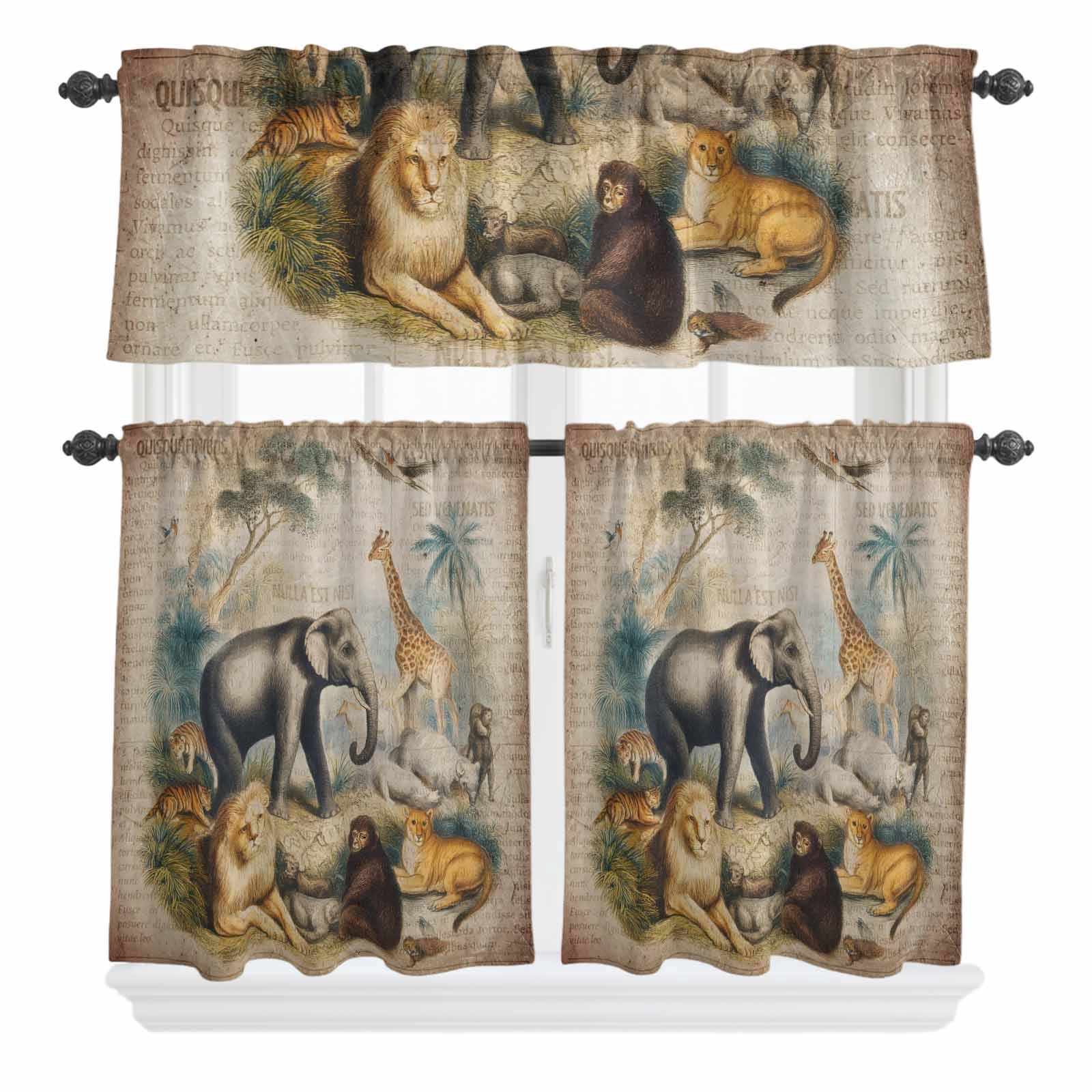 3 Piece Kitchen Curtains and Valances Set Coastal Animals Cafe Curtains ...