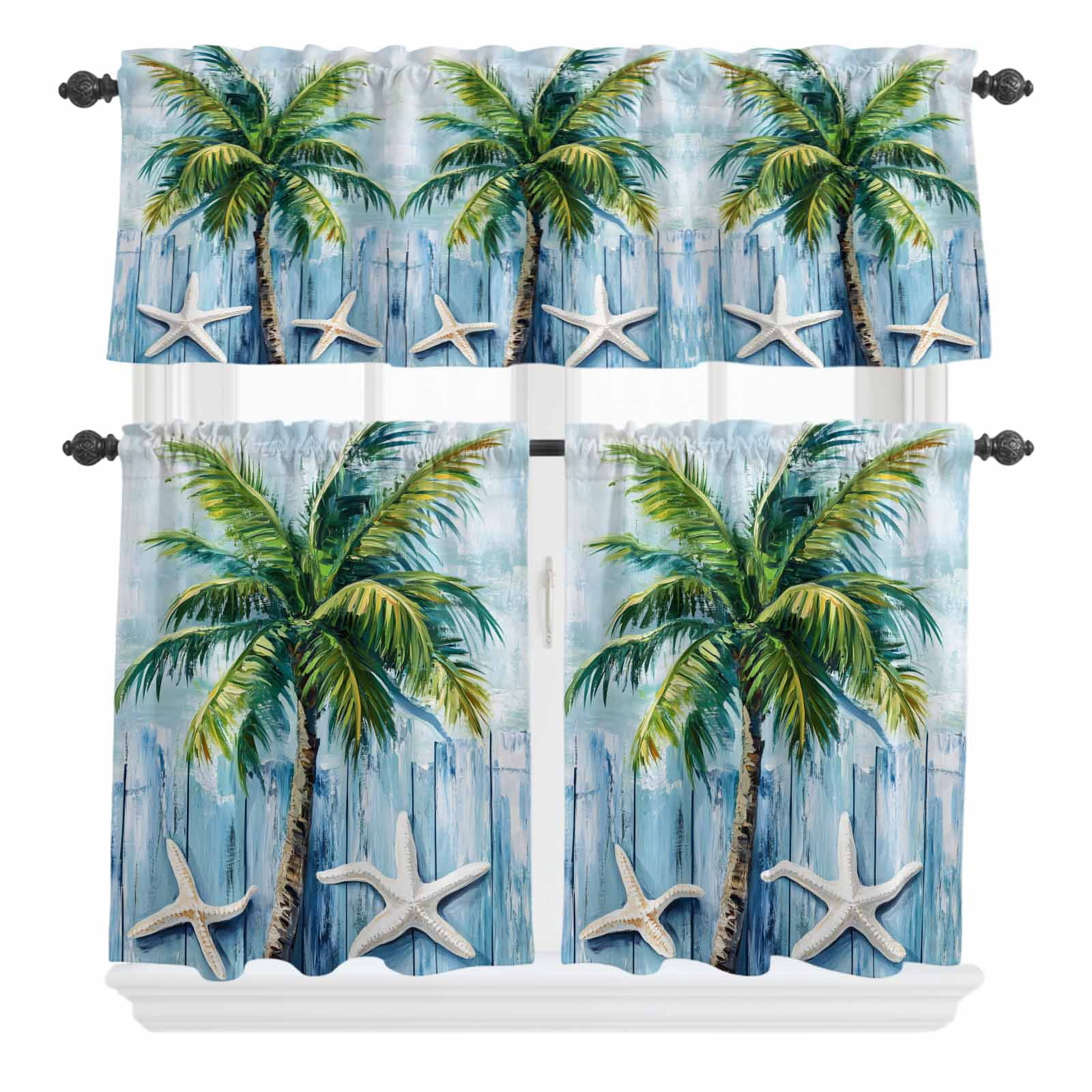 3 Piece Kitchen Curtains and Valances Set Coastal Beach Cafe Curtains ...