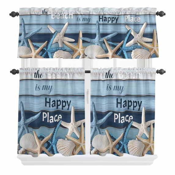 3 Piece Kitchen Curtains and Valances Set Coastal Beach Cafe Curtains ...