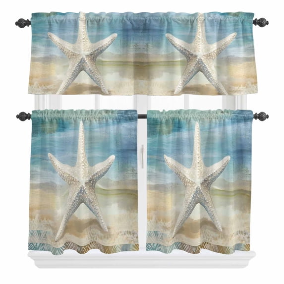 3 Piece Kitchen Curtains and Valances Set Coastal Beach Cafe Curtains ...