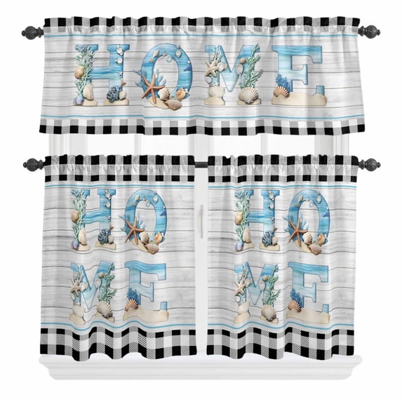 3 Piece Kitchen Curtains and Valances Set Coastal Beach Cafe Curtains ...