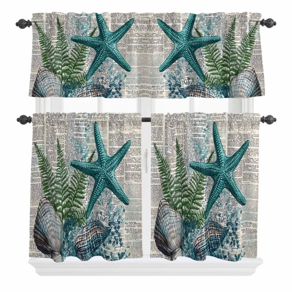 3 Piece Kitchen Curtains and Valances Set Coastal Beach Cafe Curtains ...