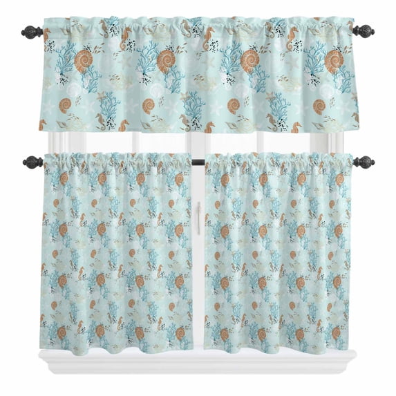 3 Piece Kitchen Curtains and Valances Set Coastal Blue Cafe Curtains 24 ...