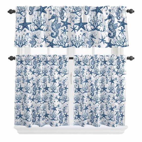 3 Piece Kitchen Curtains and Valances Set Coastal Blue Cafe Curtains 24 ...
