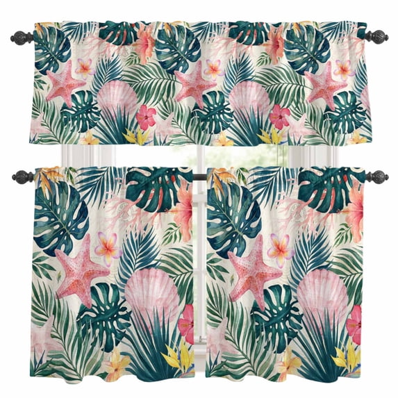3 Piece Kitchen Curtains and Valances Set Coastal Botanical Cafe ...